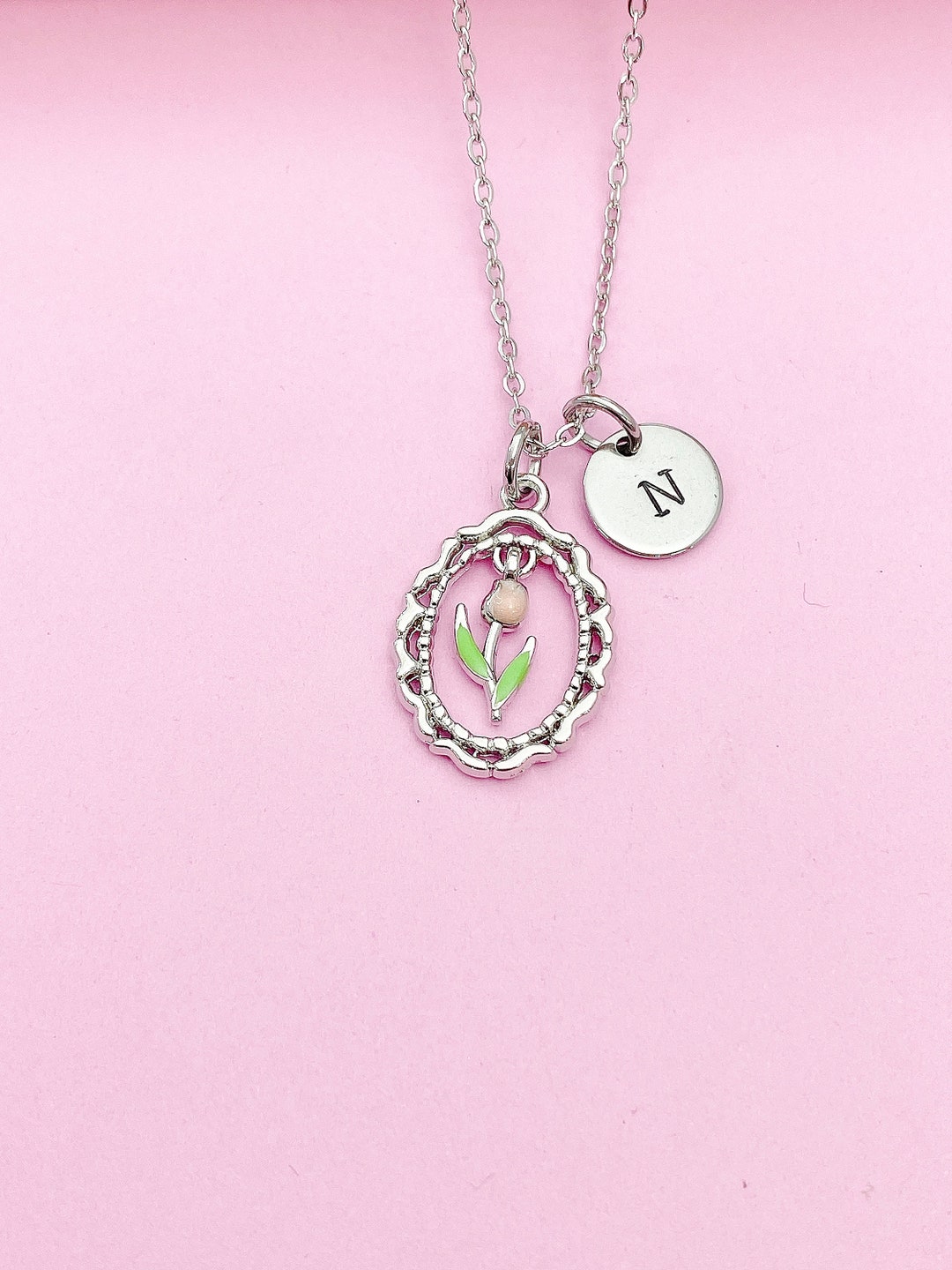 Silver Tulip Flower Charm Necklace Spring Birthday Mother's Day Gifts ...