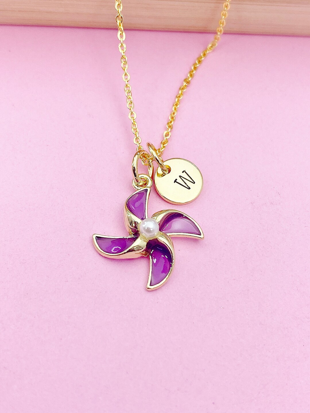 Gold Pinwheel Necklace, Beautiful Purple Pinwheel Necklace, Windmill ...
