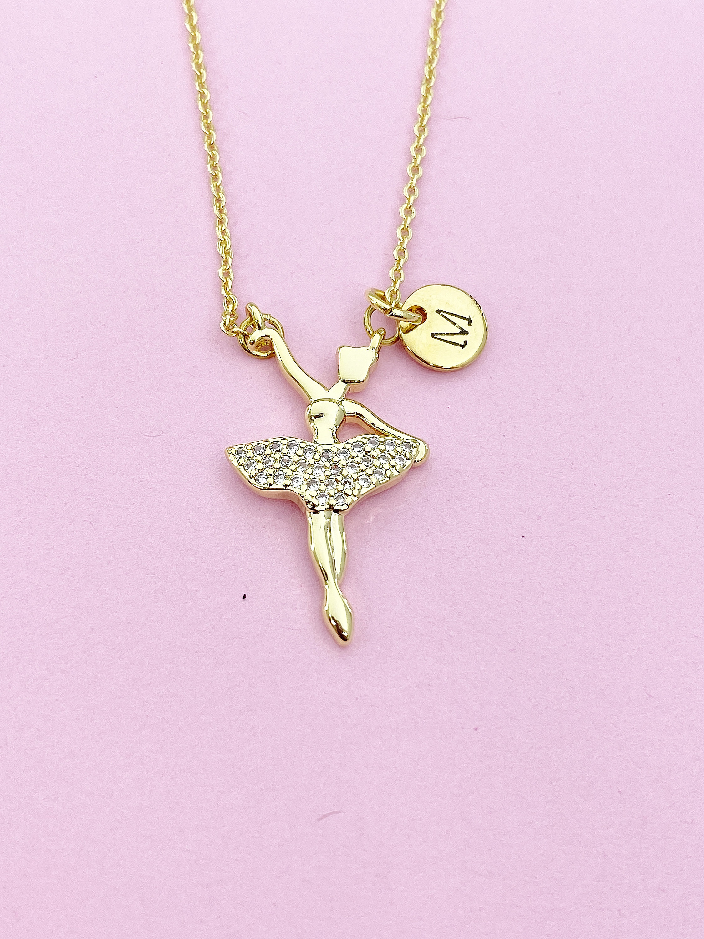Gold Ballet Girl Dance Charm Necklace Personalized Customized Monogram ...