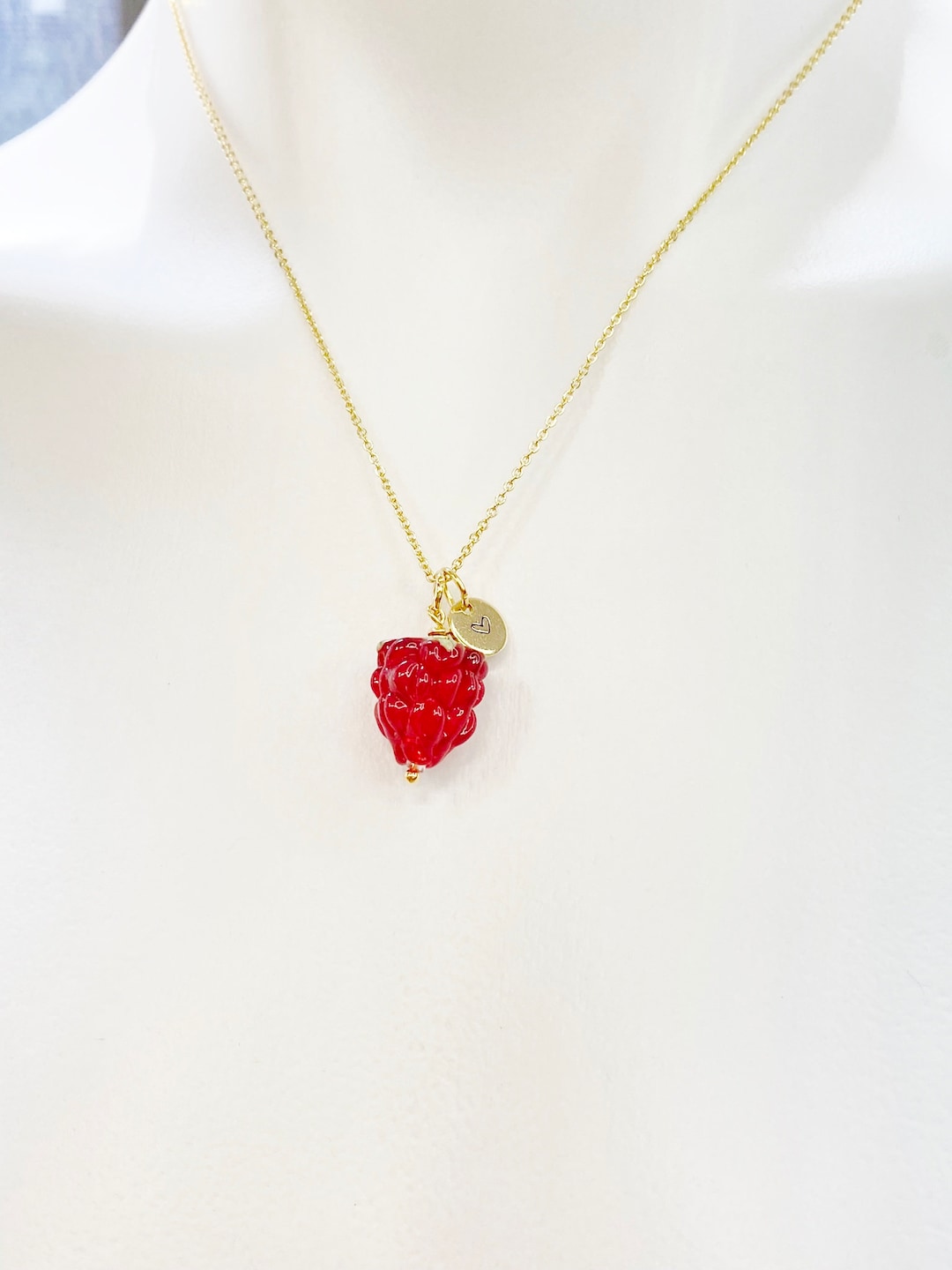 Gold Red Raspberry Necklace, Handmade Lampwork Raspberry Charm ...