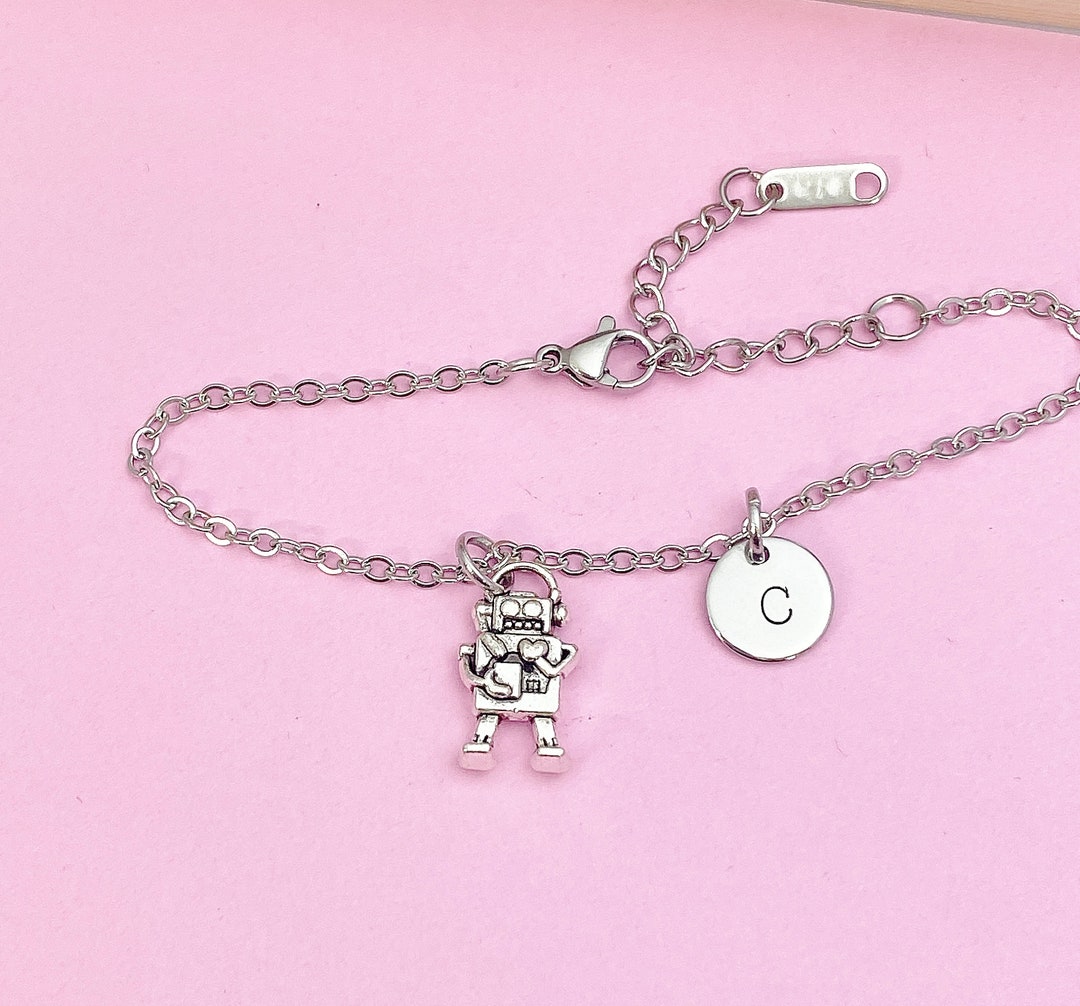 Silver Robot Heart Charm Bracelet Robotic Gifts Ideas Lebua Jewelry ...