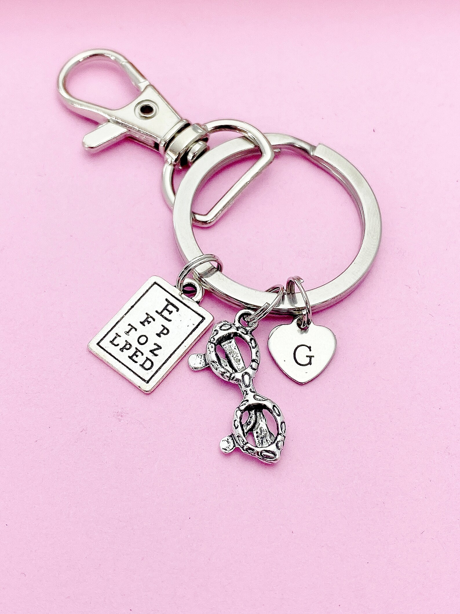 Ophthalmologist Keychain in Silver, Reading Glasses Eye Chart Glasses ...