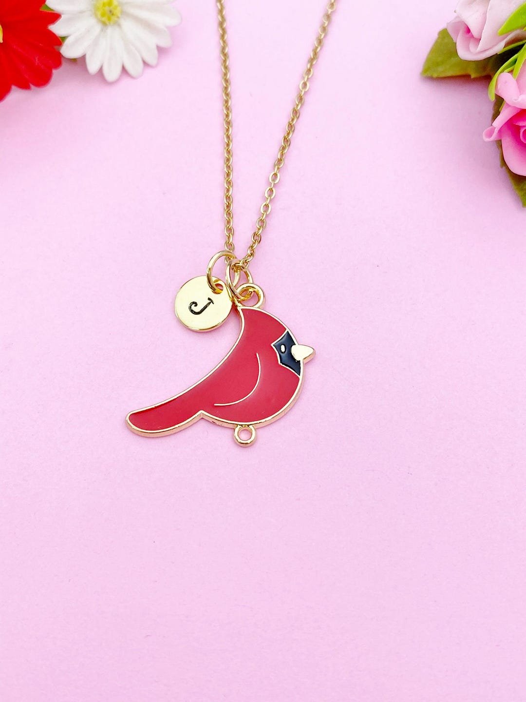 Gold Red Cardinal Bird Charm Necklace, N5257 - Etsy
