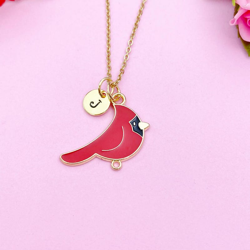 Red and Gold Bird Necklace - Etsy