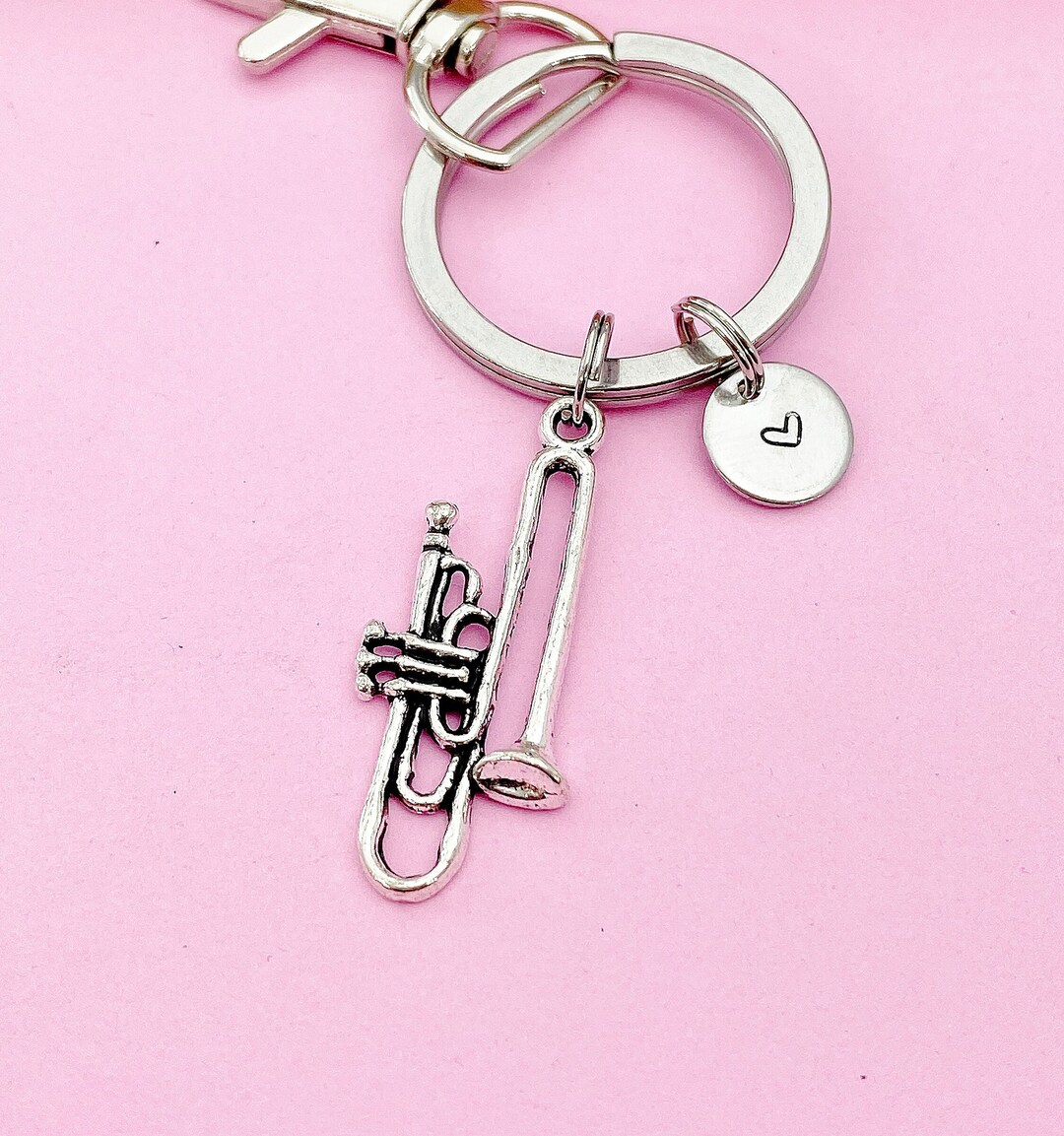 Silver Trumpet Keychain, Personalized Initial Charm, Band Student Gift ...