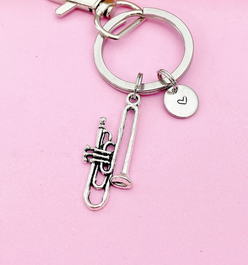 Silver Trumpet Keychain, Personalized Initial Charm, Band Student Gift ...