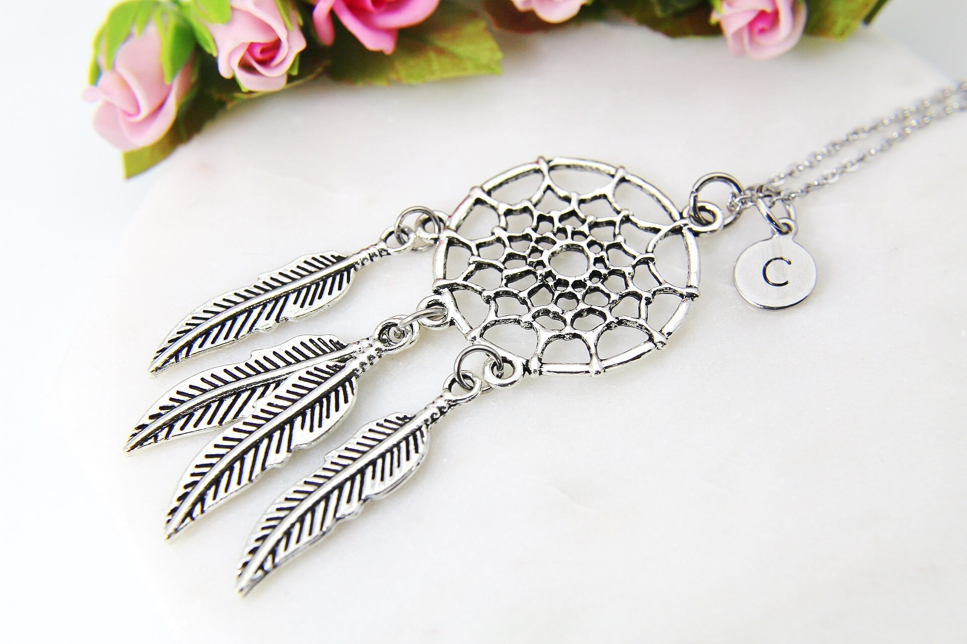 Silver Dreamcatcher Charm Necklace Dreamcatcher Charm Dream | Etsy