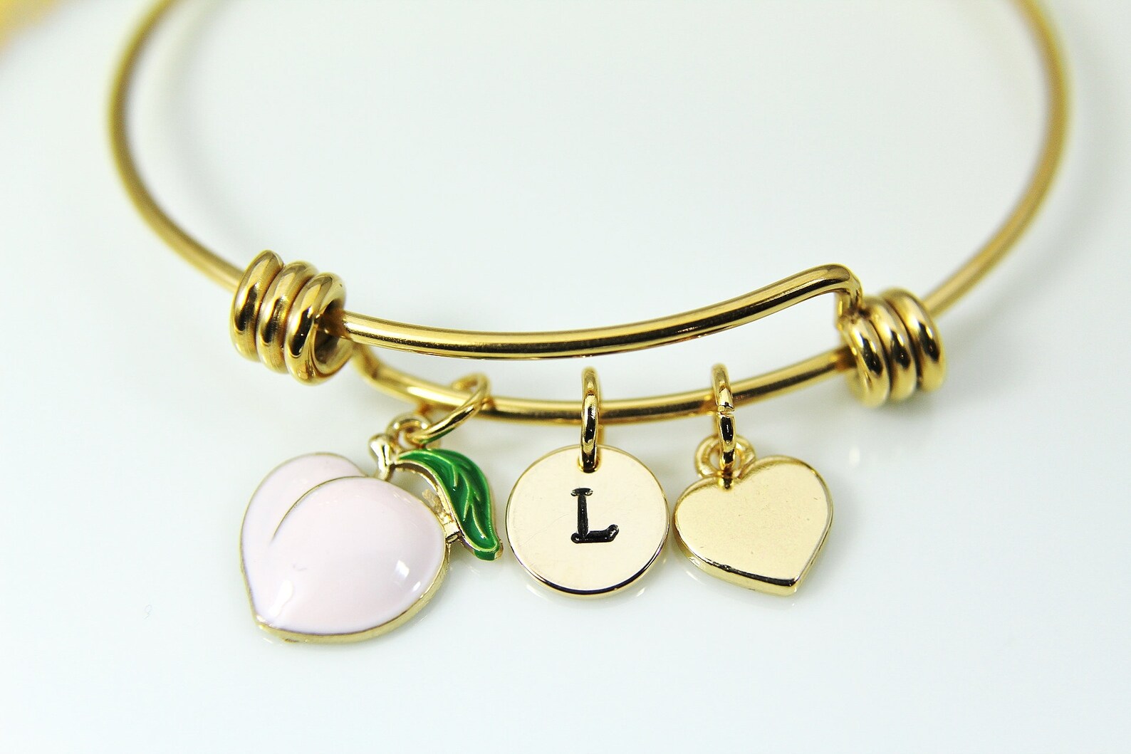 Peach Bracelet Gold Peach Charm Heart Charm Peach Charm - Etsy