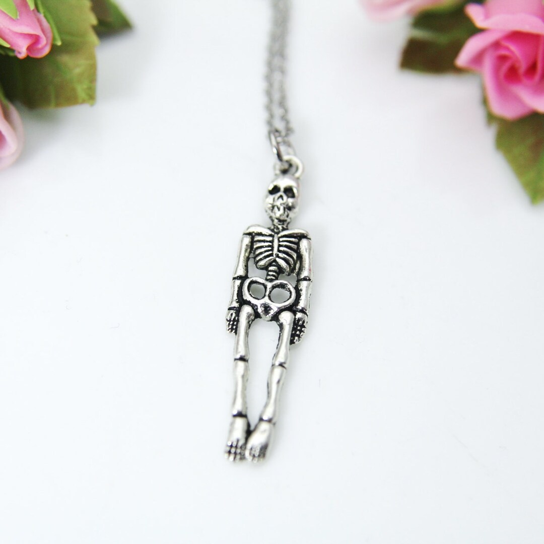 Halloween Skeleton Necklace, Silver Skeleton Charm, Human Skeleton ...