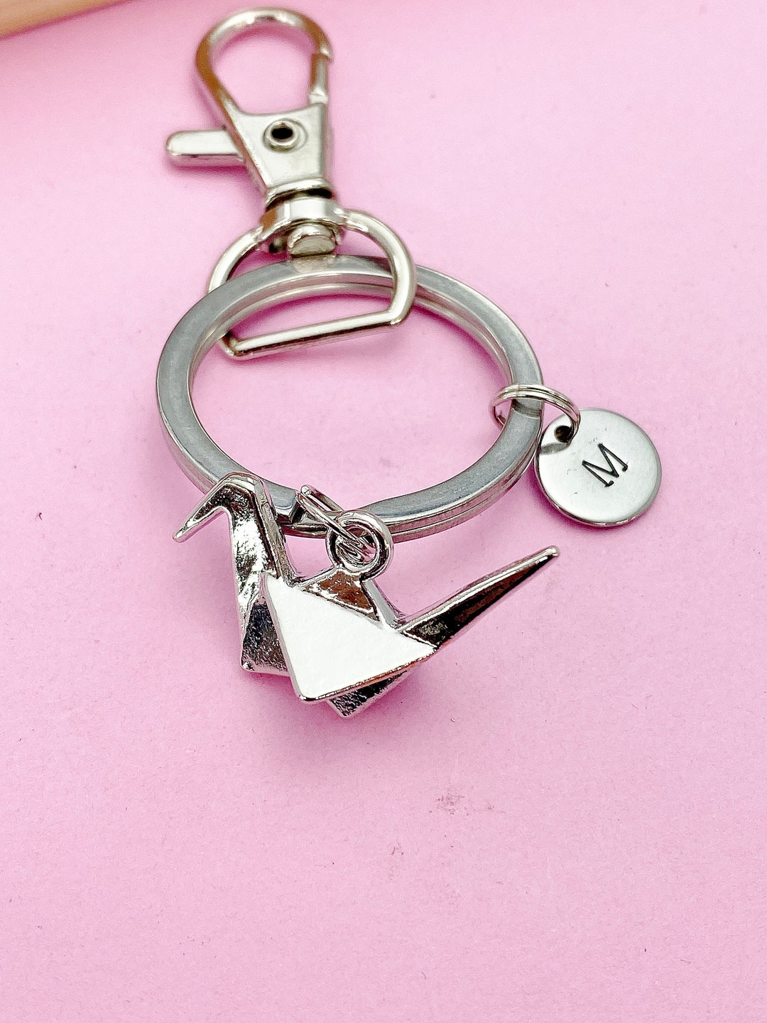 Silver Paper Crane Charm Keychain, Japanese Crane, AN1470 - Etsy