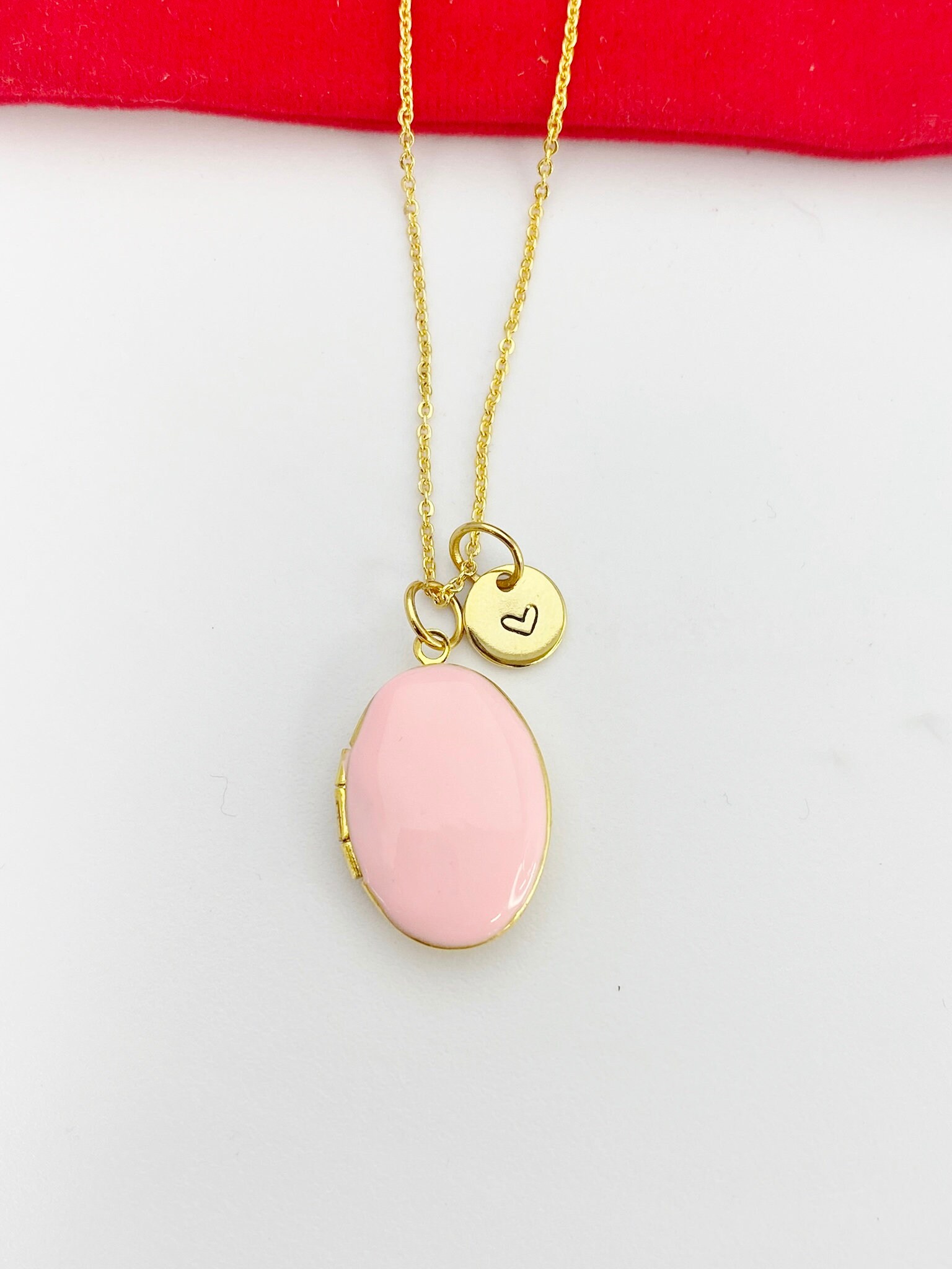Gold Oval Small Pink Locket Charm Necklace Birthday Teen Girl Gifts ...