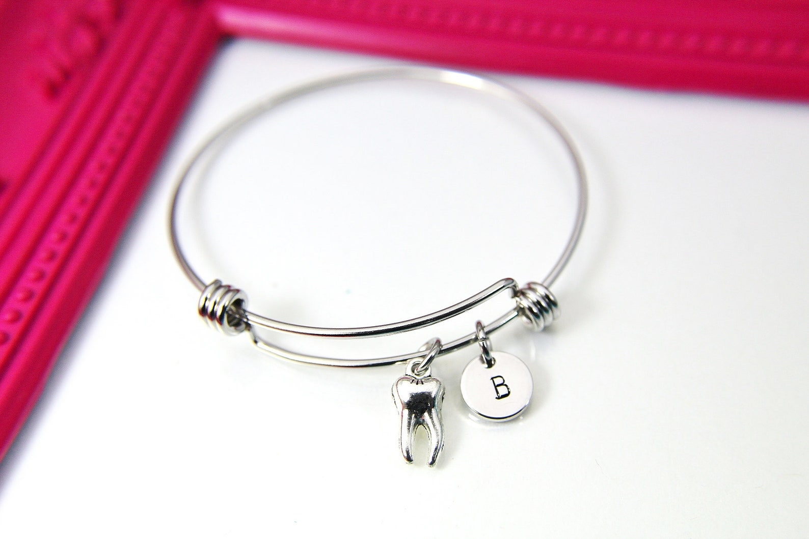 Silver Tooth Charm Bracelet Tooth Charm Bangle Dentist Gift - Etsy