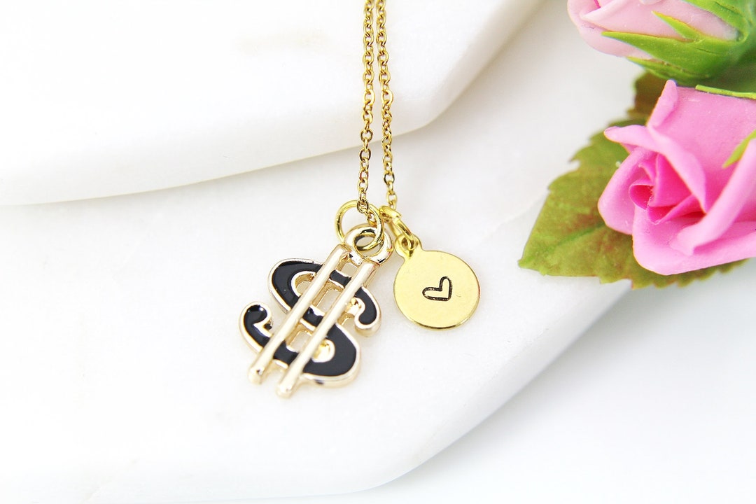 Dollar Sign Necklace, Gold Dollar Sign Charm, Luck Gift, Daughter ...