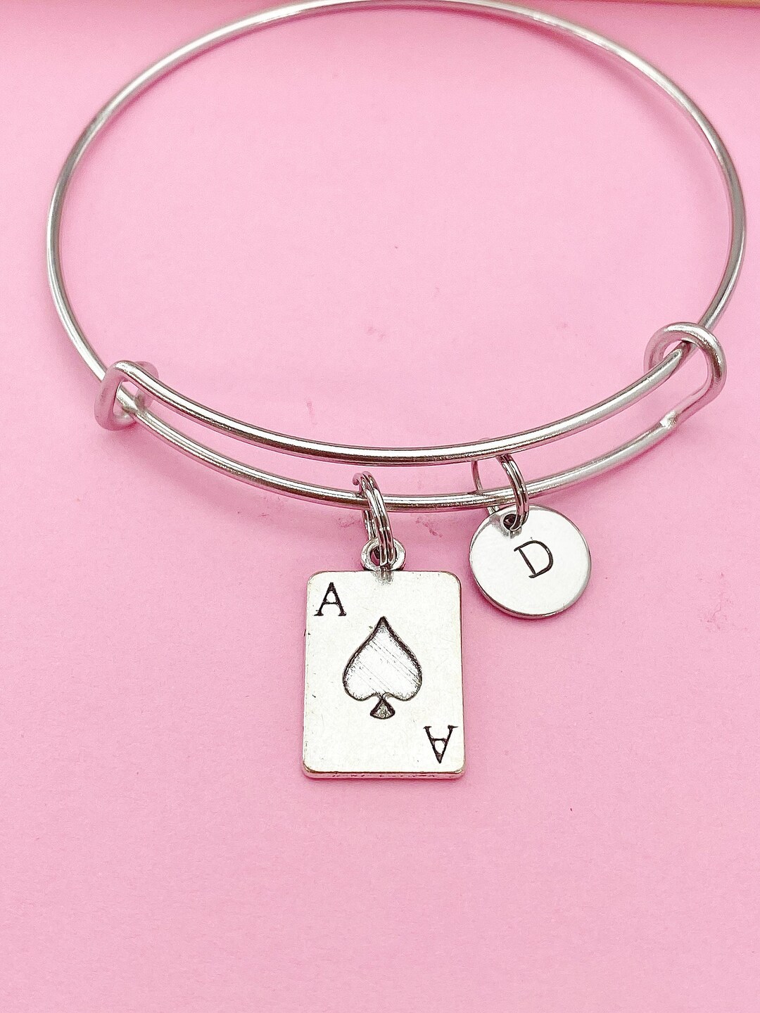 Silver Ace of Spades Charm Bracelet, Ace of Spade Charm Bangle, Playing ...