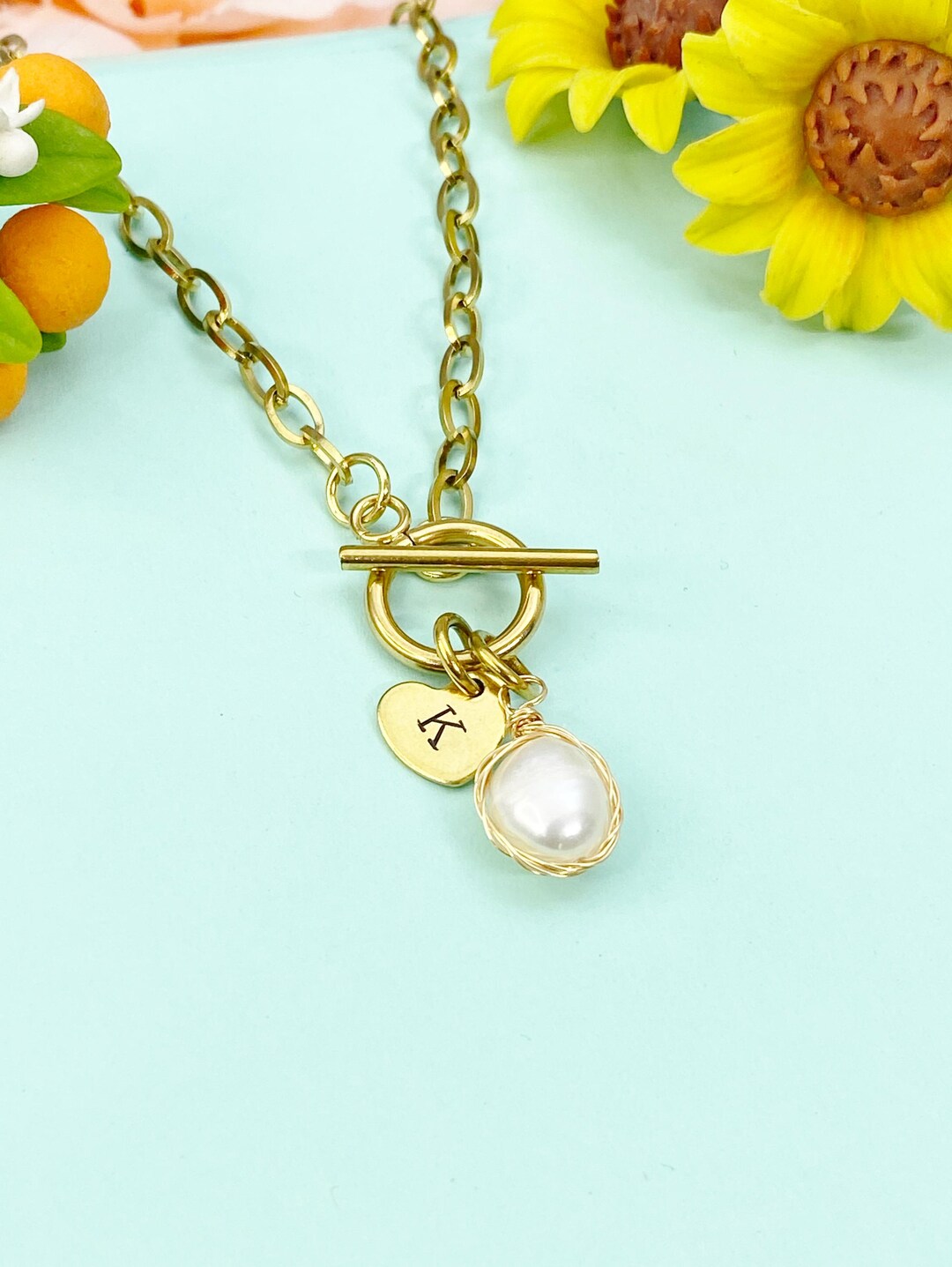 Baroque Keshi Pearl Wire Wrap Toggle Necklace, Stainless Steel Jewelry ...