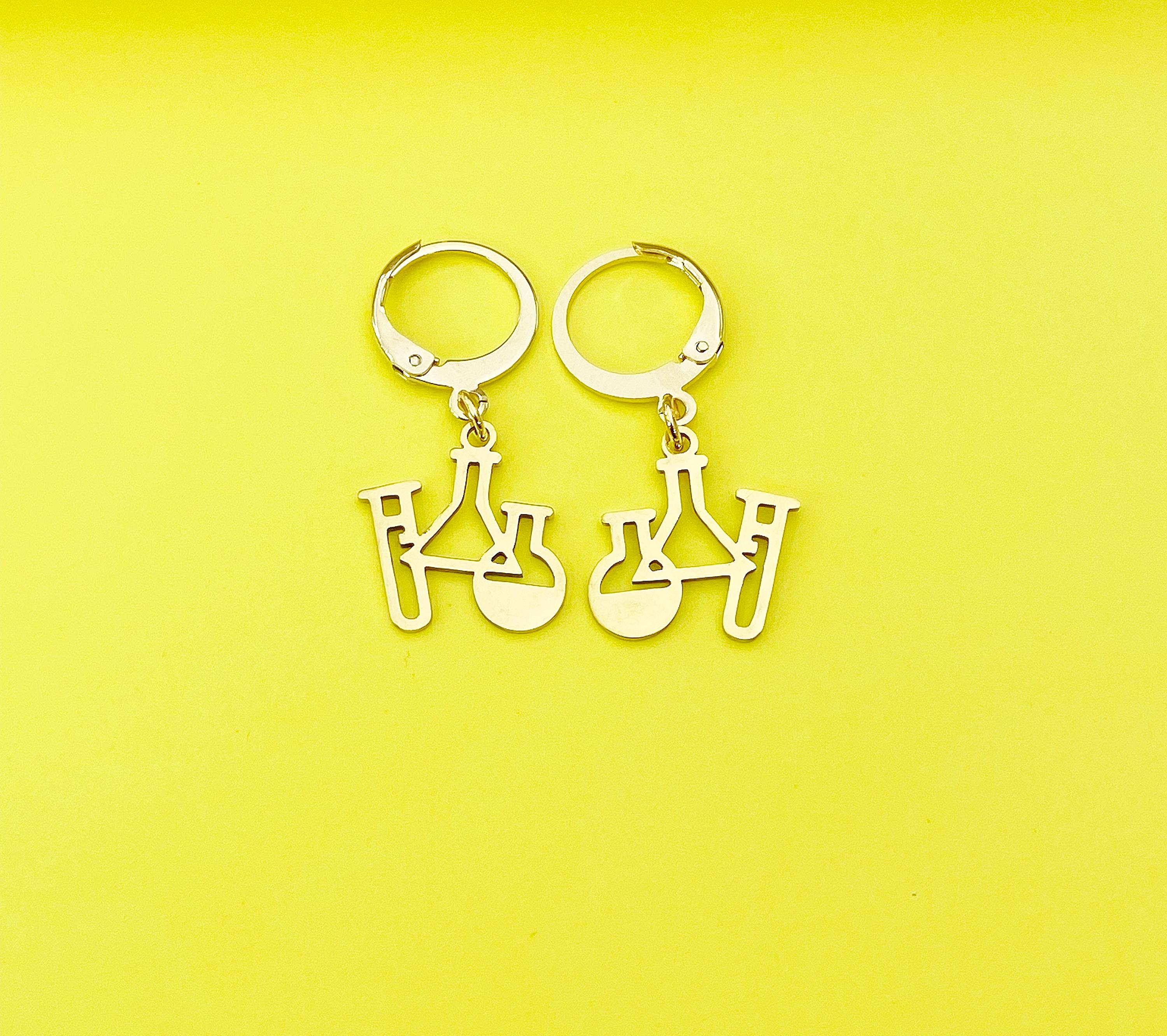 Gold Science Laboratory Beaker Charm Earrings, N4081B - Etsy