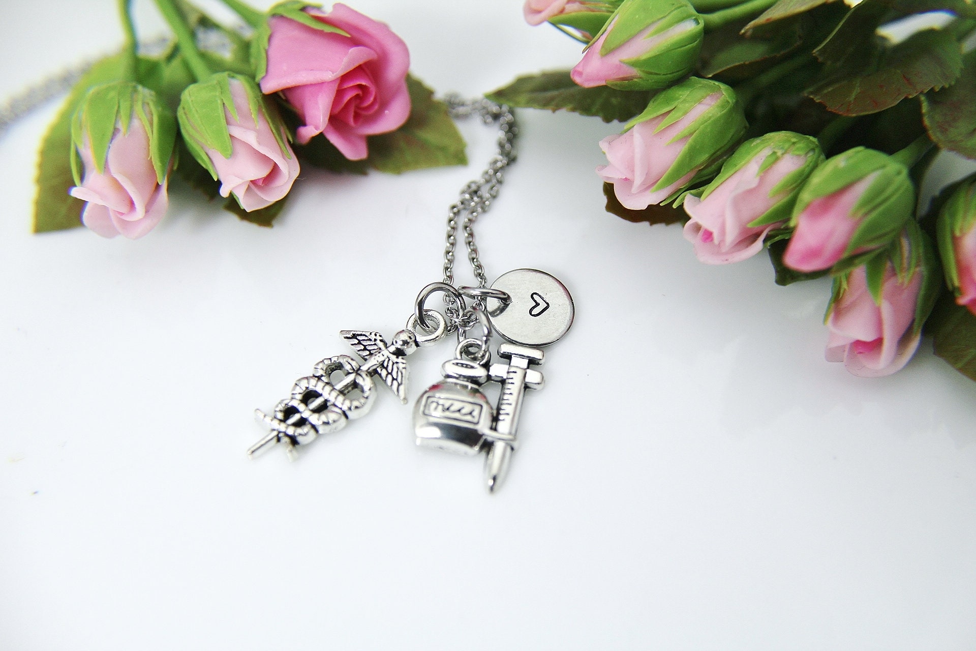 Silver Caduceus Charm Medical Syringe Charm Necklace Caduceus - Etsy