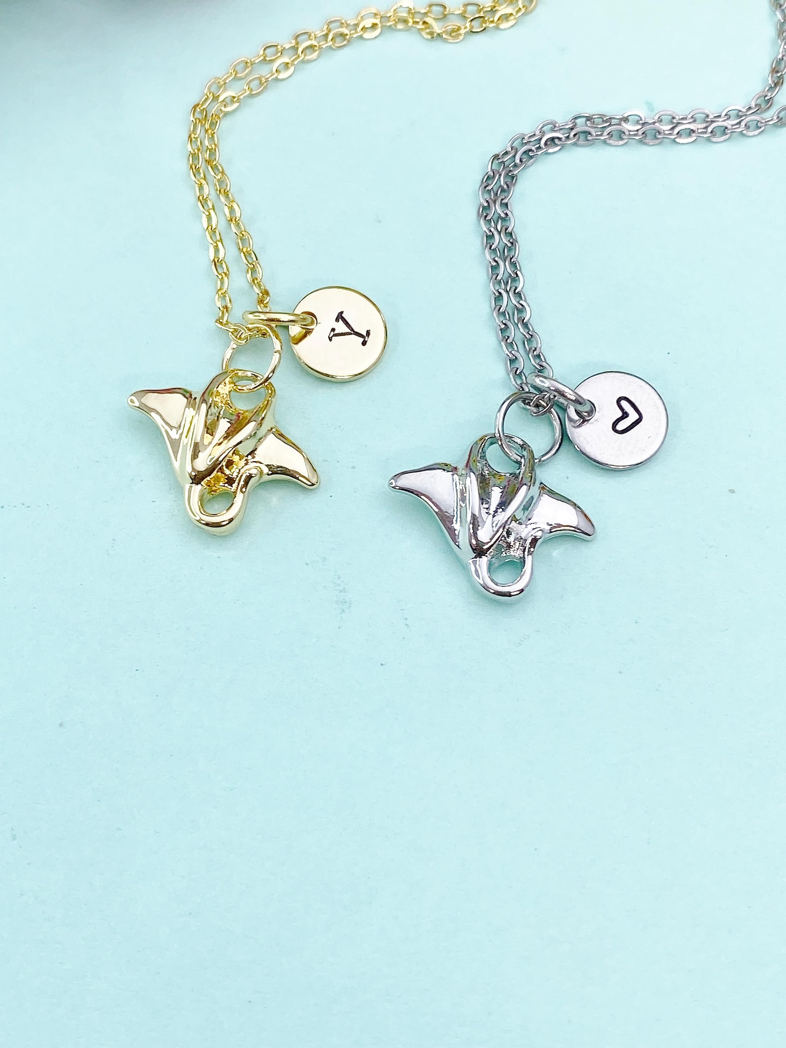 Gold or Silver Tiny Manta Ray Charm Necklace • Dainty Ocean Pendant ...