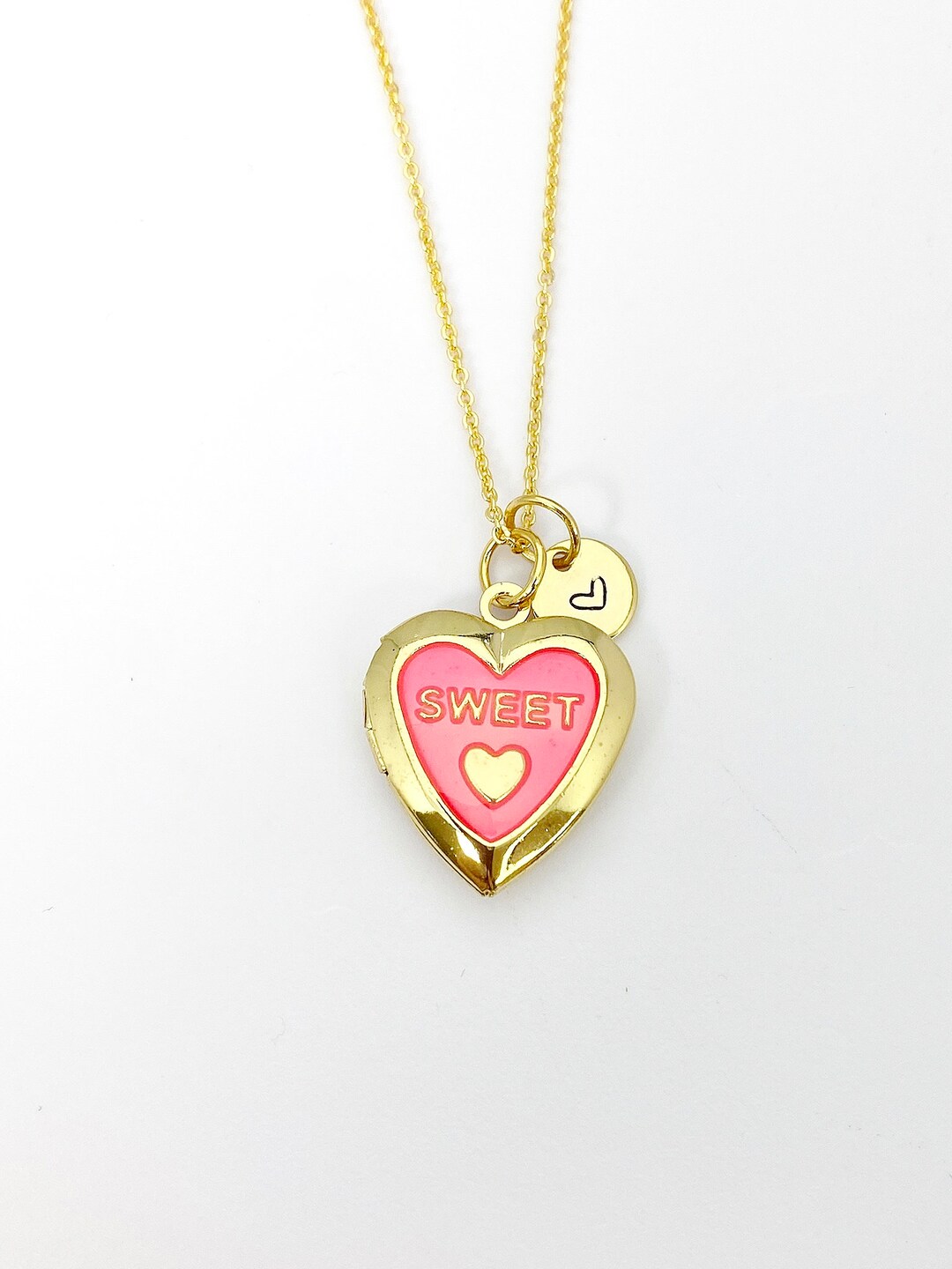 Gold Sweet Pink Heart Locket Charm Necklace Birthday Teen Girl Gifts ...