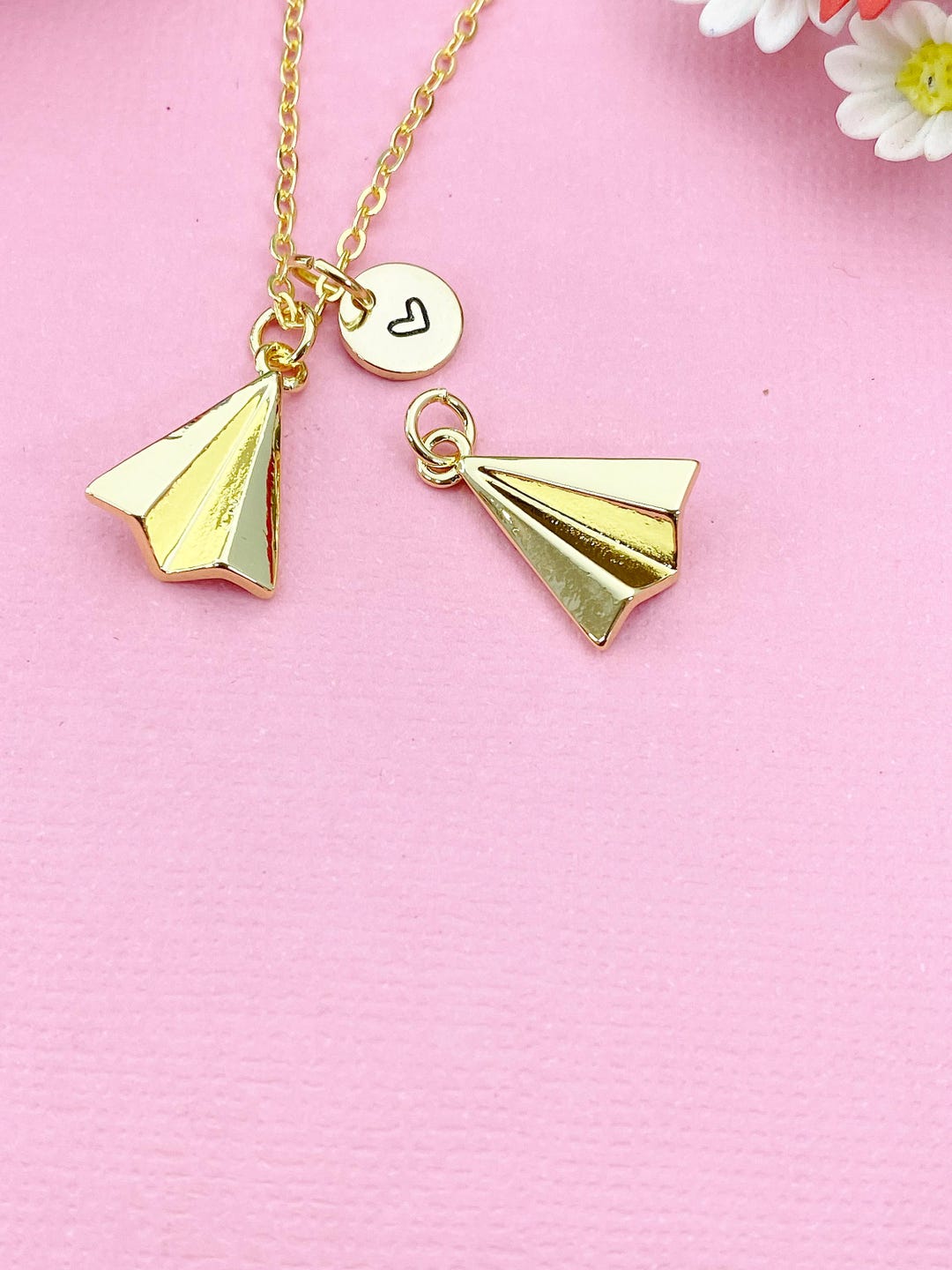 Gold or Silver Paper Airplane Charm Necklace, Freedom Adventure Jewelry ...