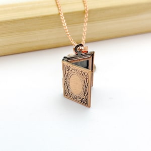 Rose Gold TINY Book Locket Necklace Bookworm Gift Ideas Personalized ...