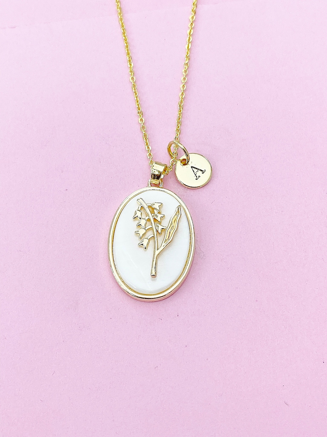 Lily of the Valley May Birth Flower Gold Necklace Birthday Gifts ...