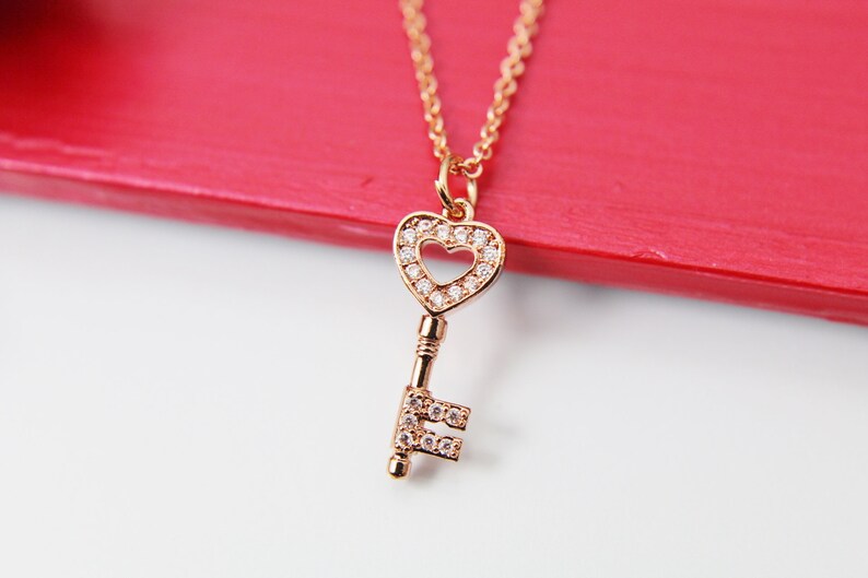 Rose Gold Heart Key Necklace Rose Gold Key Necklace Rose | Etsy