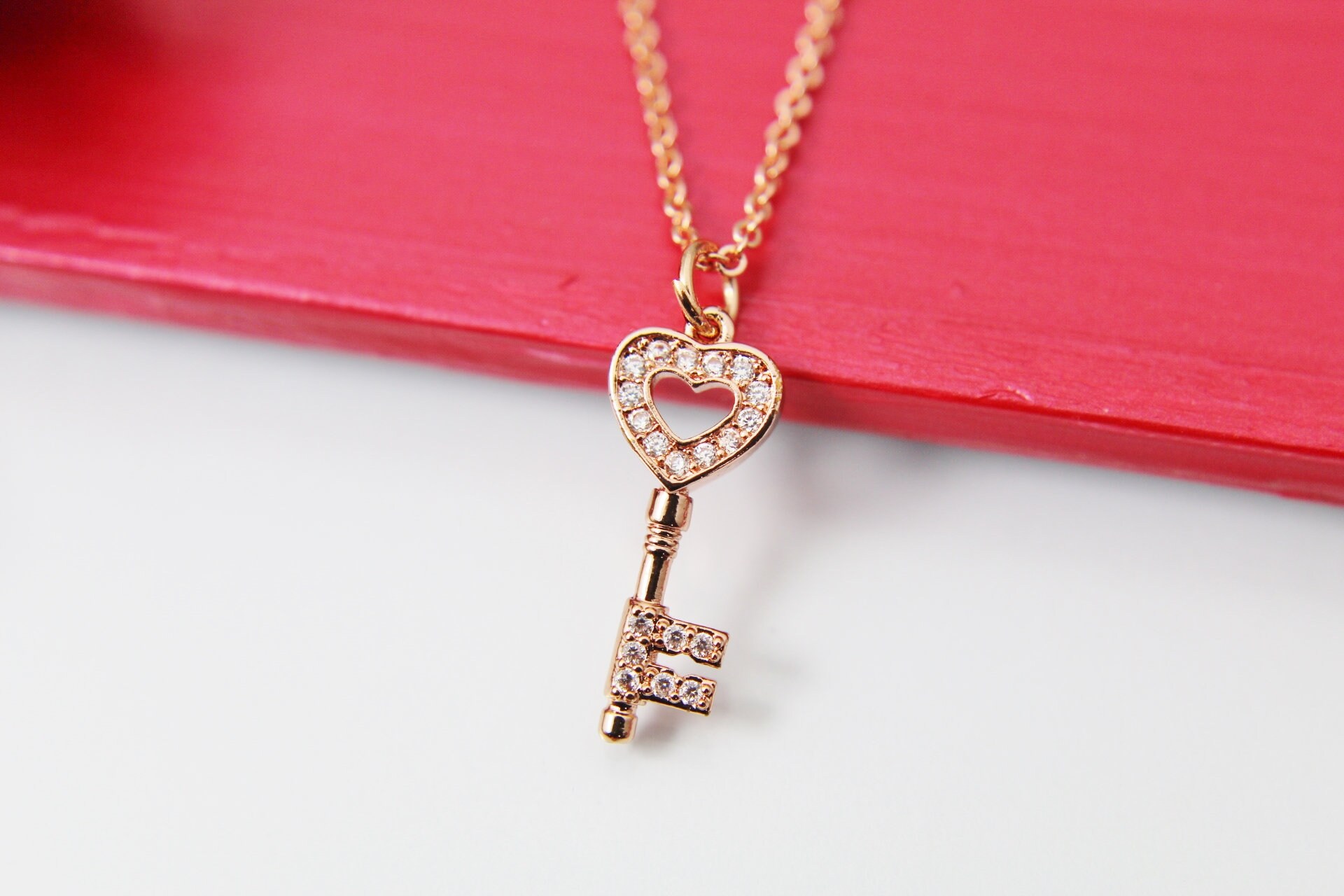 Rose Gold Heart Key Necklace Rose Gold Key Necklace Rose | Etsy
