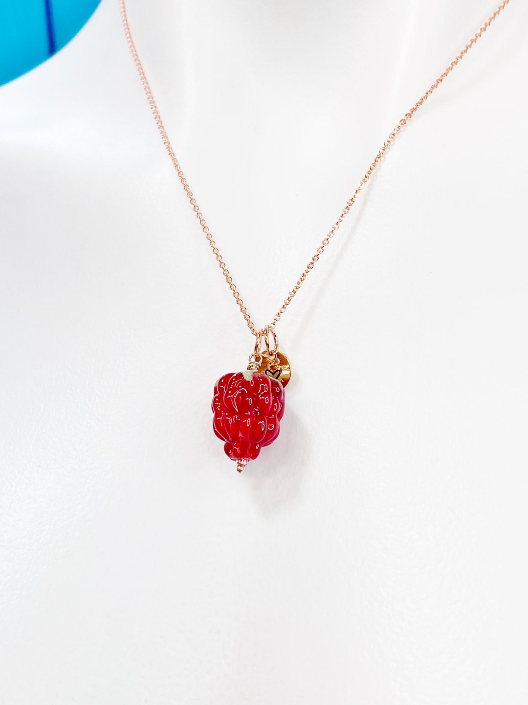 Rose Gold Red Raspberry Necklace, Handmade Lampwork Raspberry Charm ...