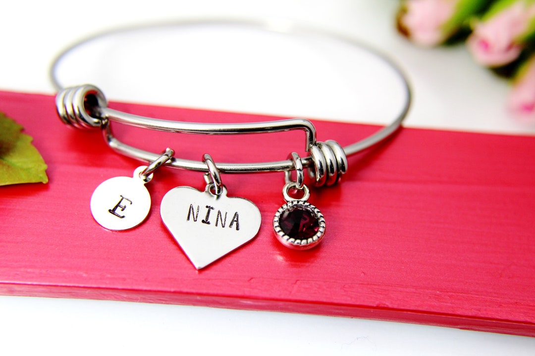 Nina Bracelet Stainless Steel Hand Stamp Nina Charm Bracelet - Etsy