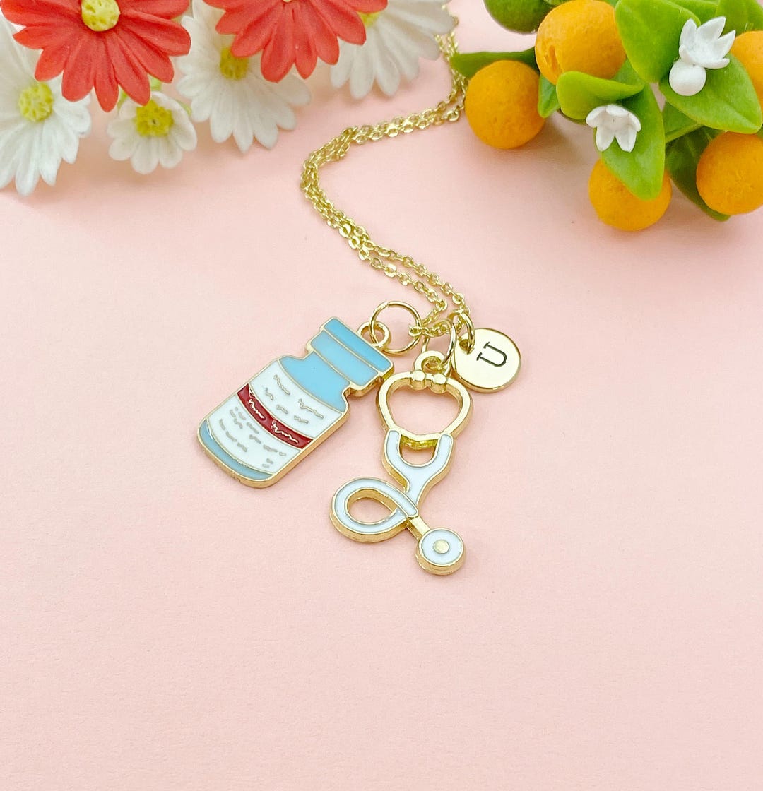 Medicine Bottles Stethoscope Charm Necklace – Medical Jewelry Gift for ...