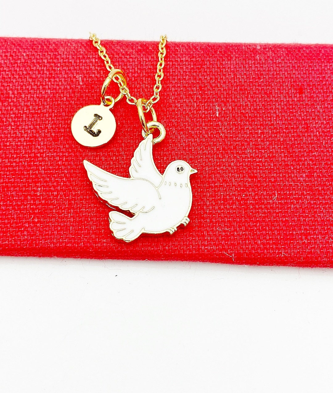 Peace Necklace, Gold White Bird Dove Charm, Peace Gift, Birthday Gift ...