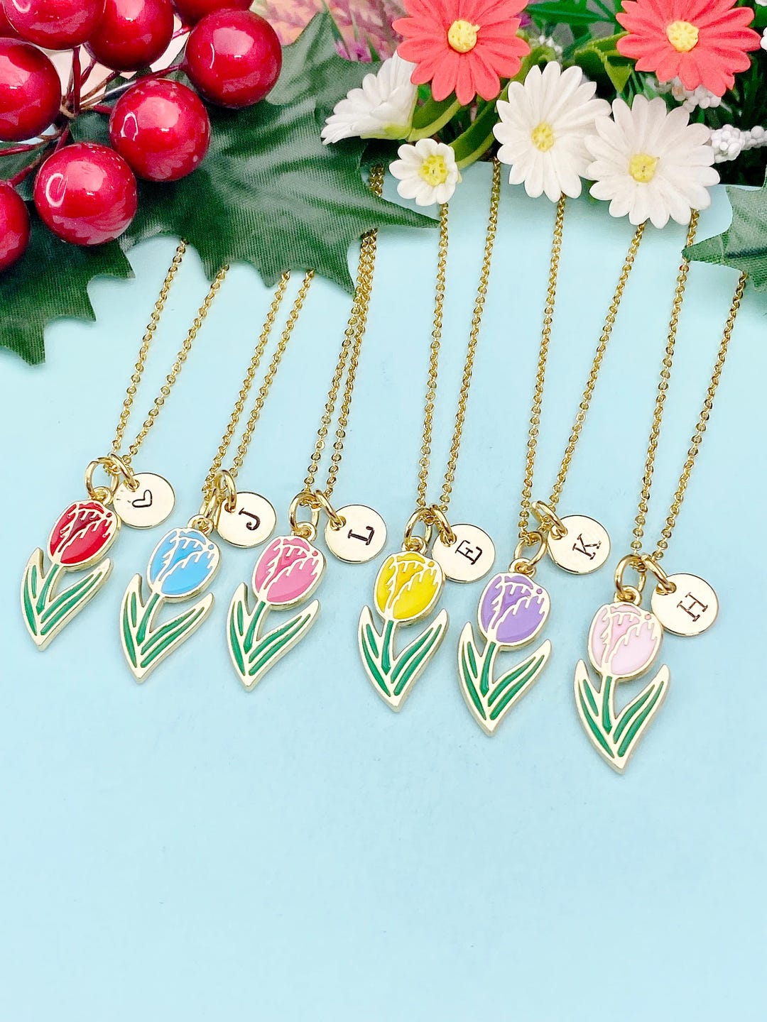 Gold Tulip Flower Charm Necklace • 18K Gold Plated Floral Jewelry for ...
