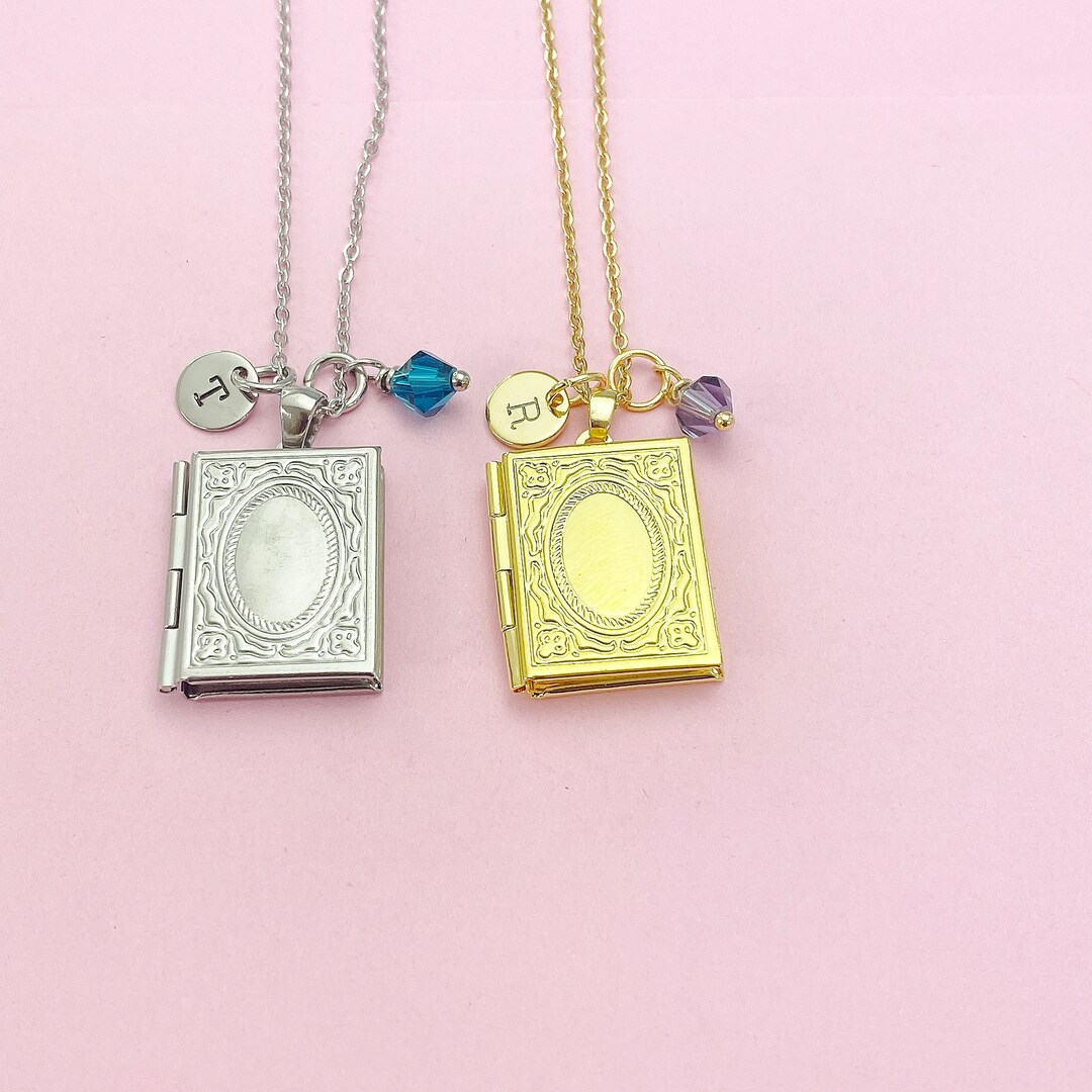 Gold or Silver Book Locket Charm Necklace, BN4917 - Etsy