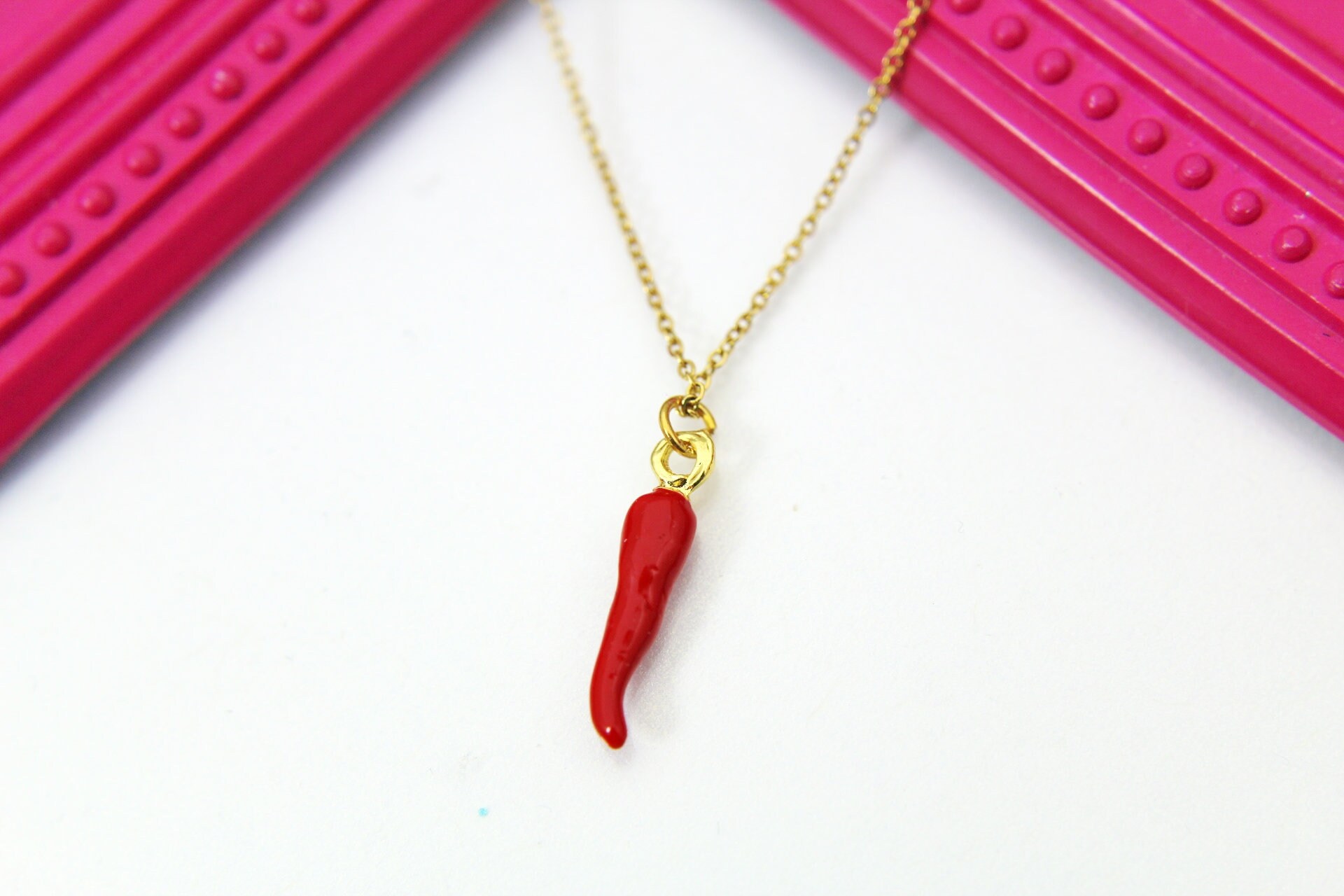 Gold Red Hot Chili Pepper Charm Necklace Red Chili Charm Red - Etsy