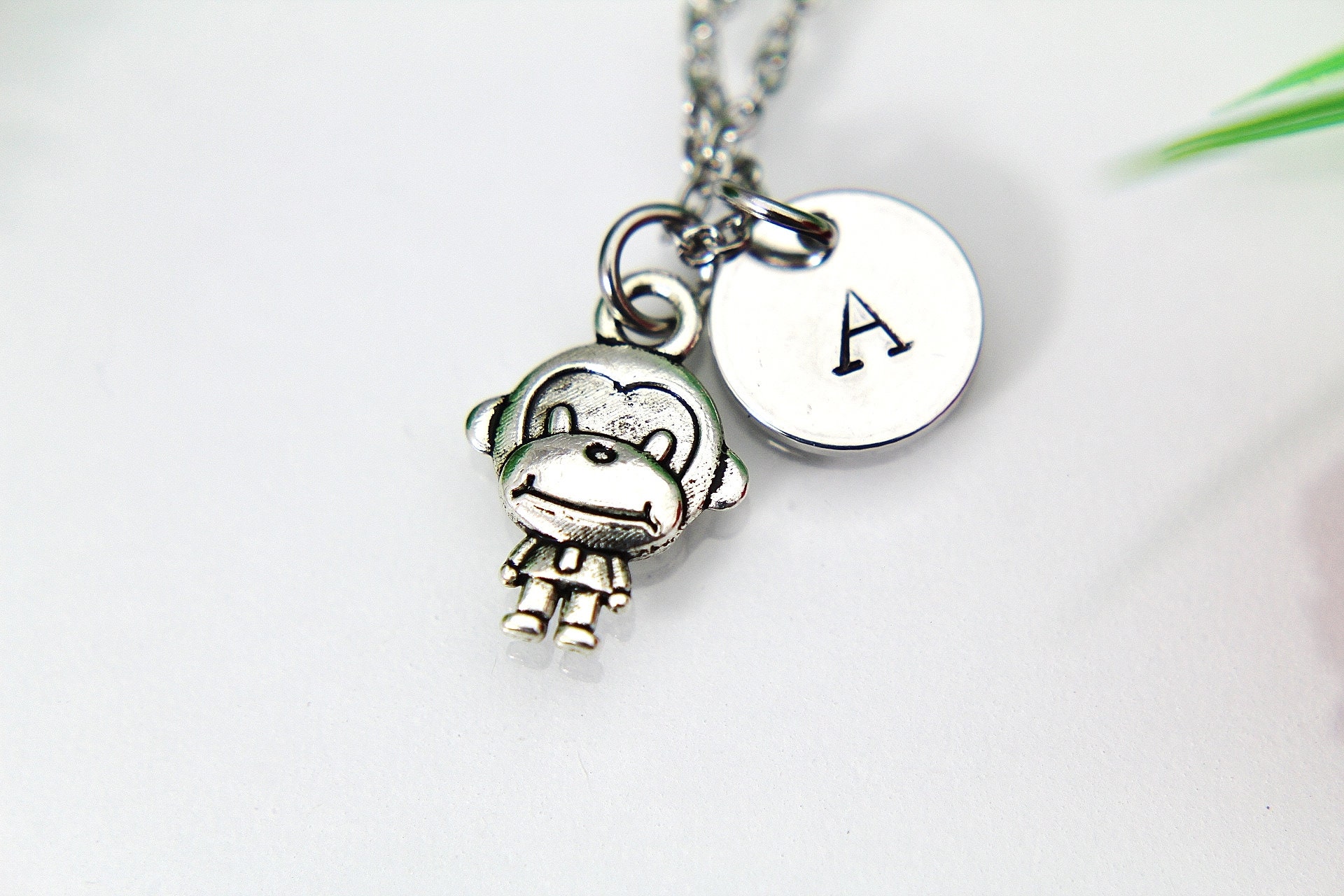 Monkey Necklace Silver Monkey Charm Wild Animal Charm - Etsy