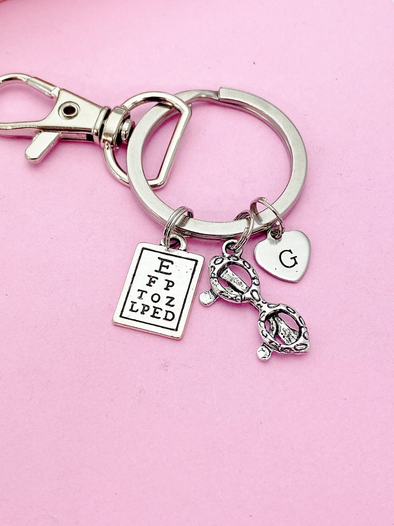 Ophthalmologist Keychain in Silver, Reading Glasses Eye Chart Glasses ...