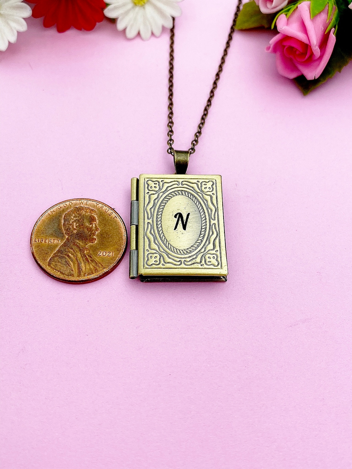 Miniature Book Locket Necklace, Personalized Customized Monogram Made ...