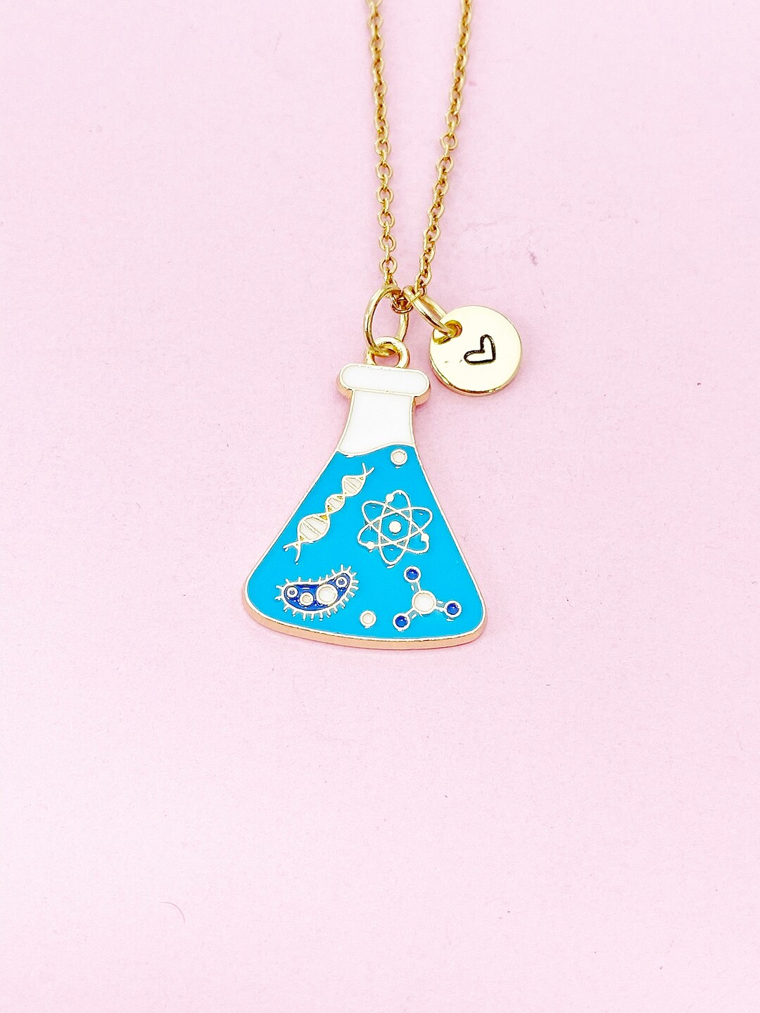 Gold Beaker With Cell Atom DNA Molecule Charm Necklace, Bracelet or ...