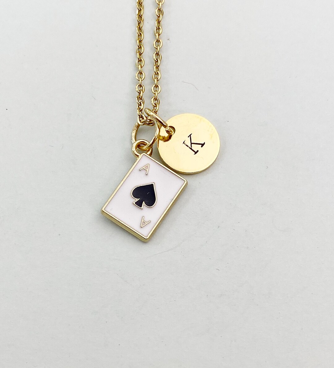 Gold Ace of Spades Charm Necklace, Black Ace of Spades Poker Play Card ...