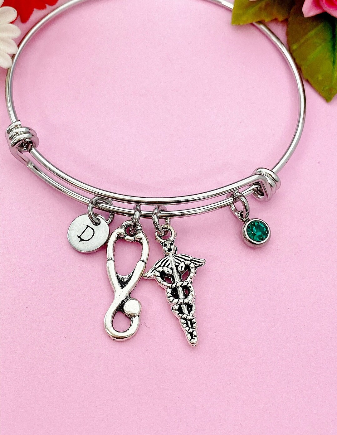 Silver Caduceus Stethoscope Charm Bracelet Medical School Gifts Ideas ...