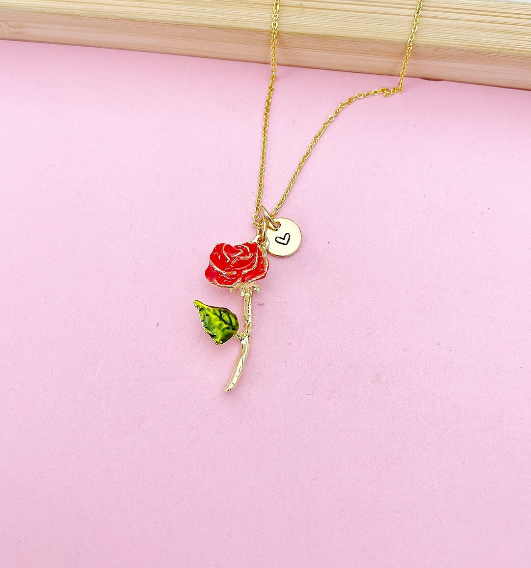 Gold Red Rose Flower Charm Necklace, Bracelet or Keychain Option, N5670 ...