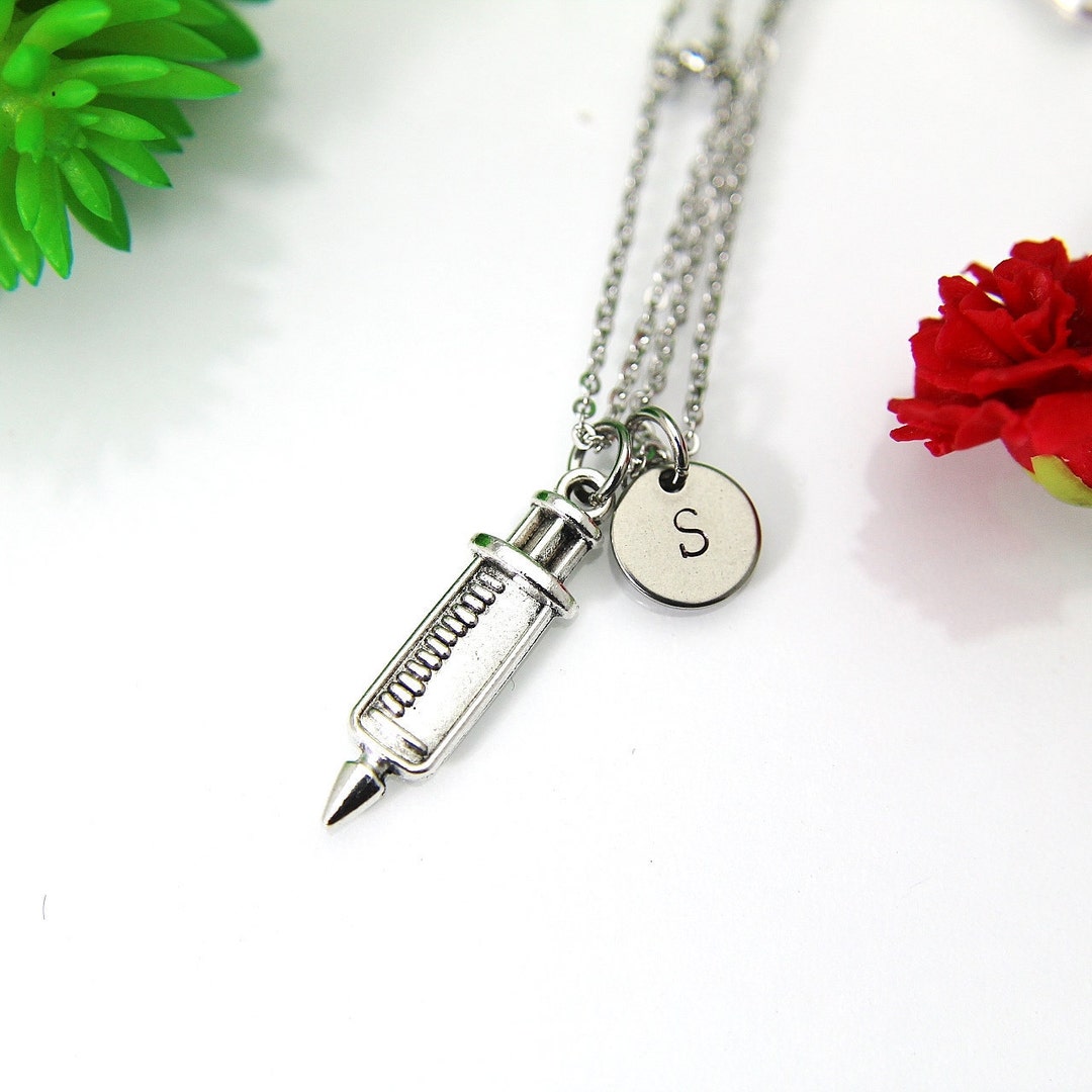 Syringe Necklace, Syringe Charm, Needle Charm, Doctor Gift, Nurse Gift ...