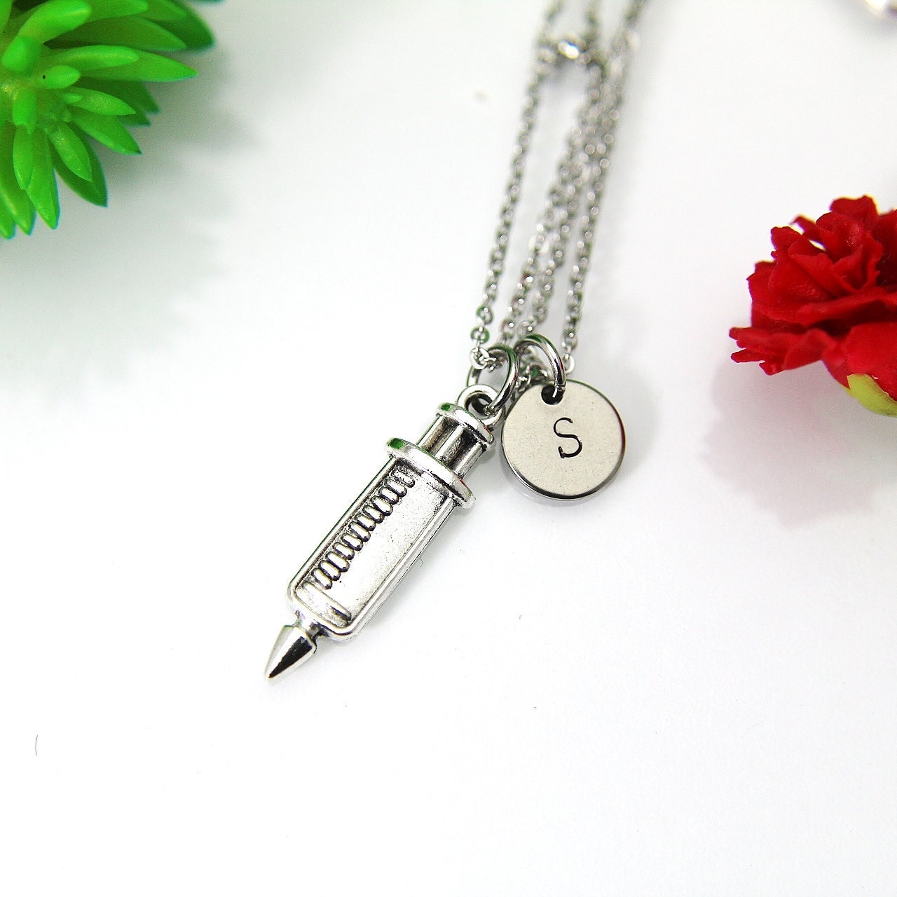 Syringe Necklace Syringe Charm Needle Charm Doctor Gift - Etsy