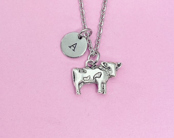 Cow Necklace, Silver Cow Charm Necklace, Farmer Necklace, Calf Charm ...