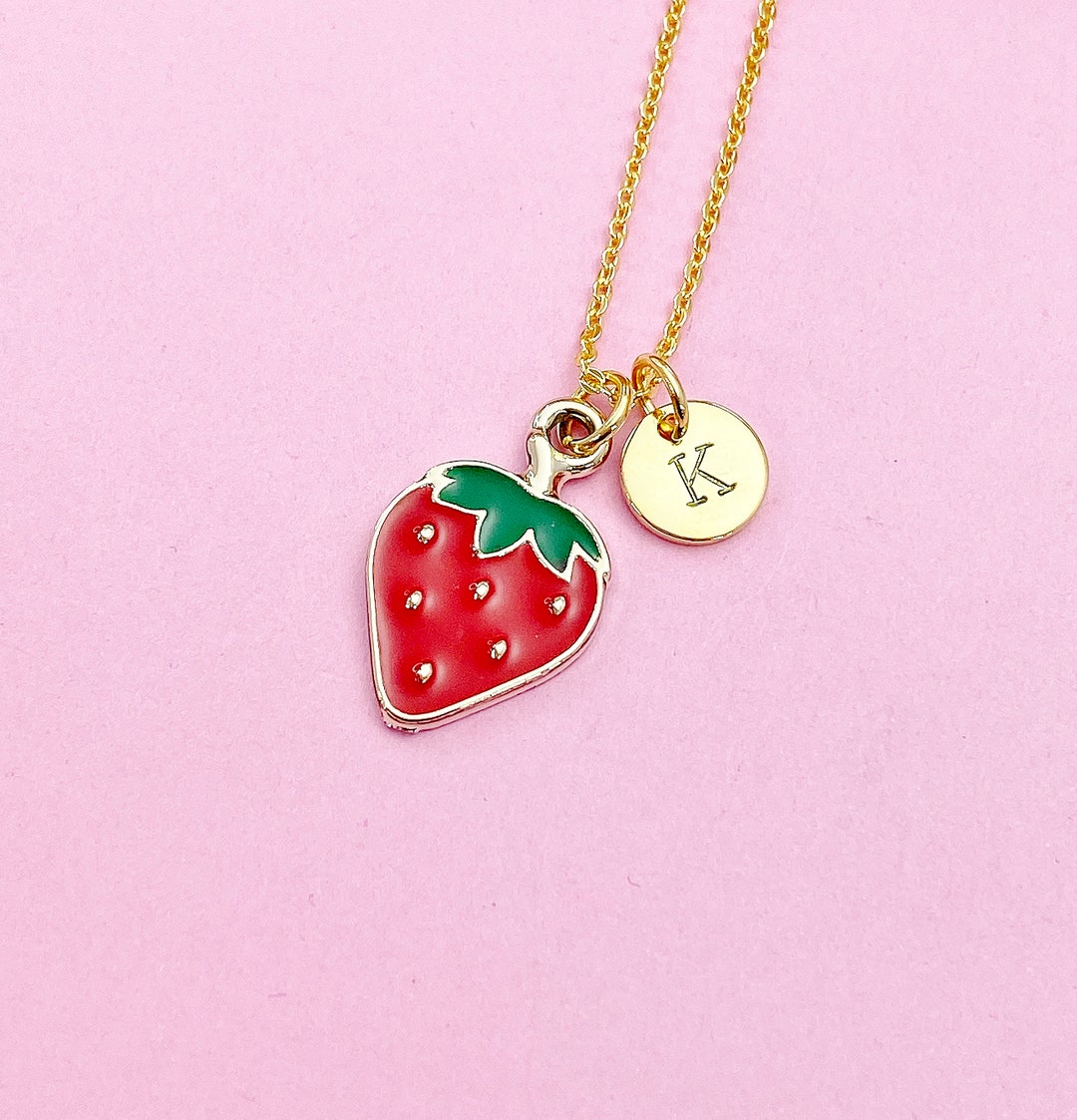 Gold Strawberry Charm Necklace Graduation Birthday Mother's Day Gifts ...