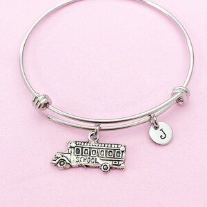 School Bus Bracelet, Personalized Initial Gift, N4548 - Etsy