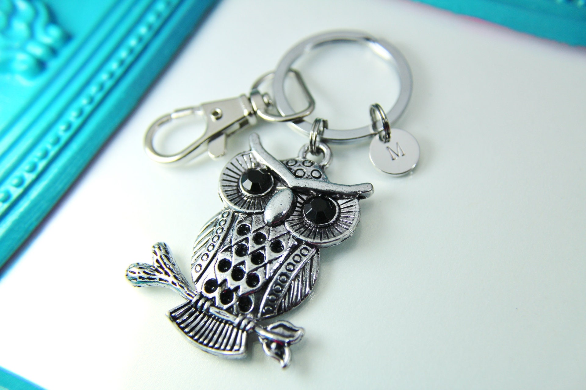 Owl Keychain, Silver Owl Keyring, Owl Charm, Bird Charm, Animal Charm ...