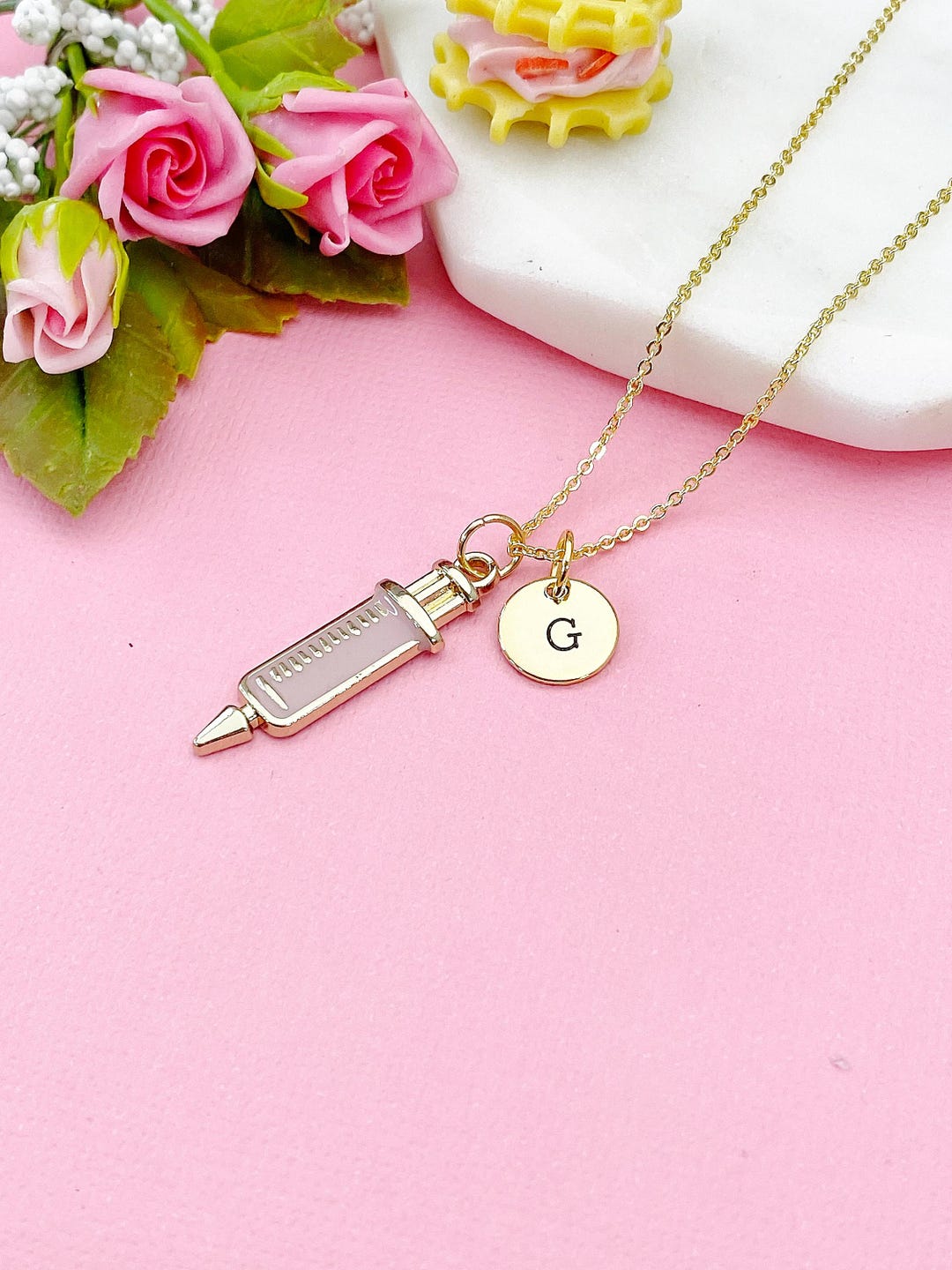 Gold Medical Injection Syringe Charm Necklace, N2975P - Etsy