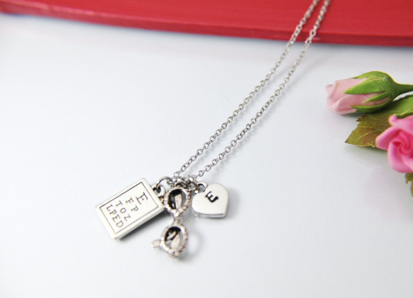 Optometrist Necklace Eye Chart Charm Necklace Glasses Charm | Etsy